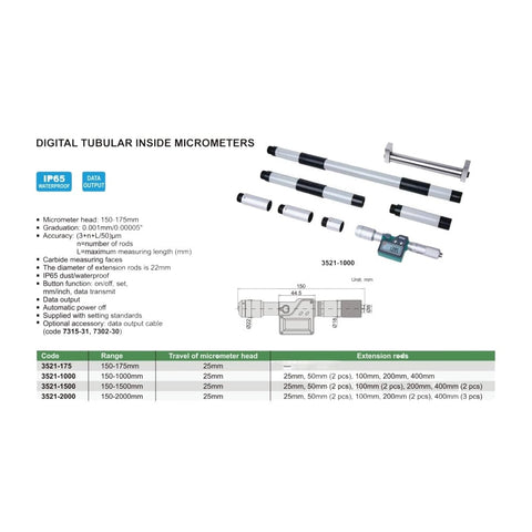 Insize Digital Tubular Inside Micrometer 150–1000 mm Range