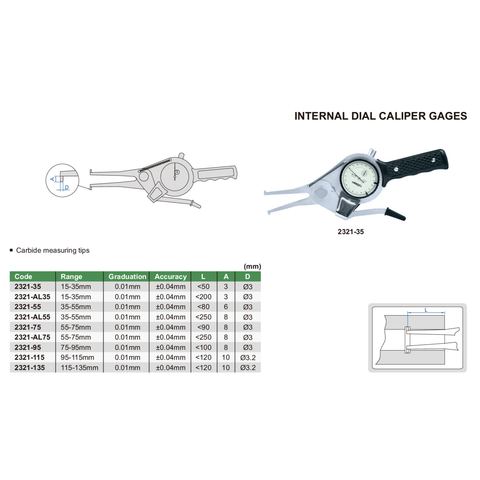 Insize Internal Dial Caliper Gage Series 2321-95